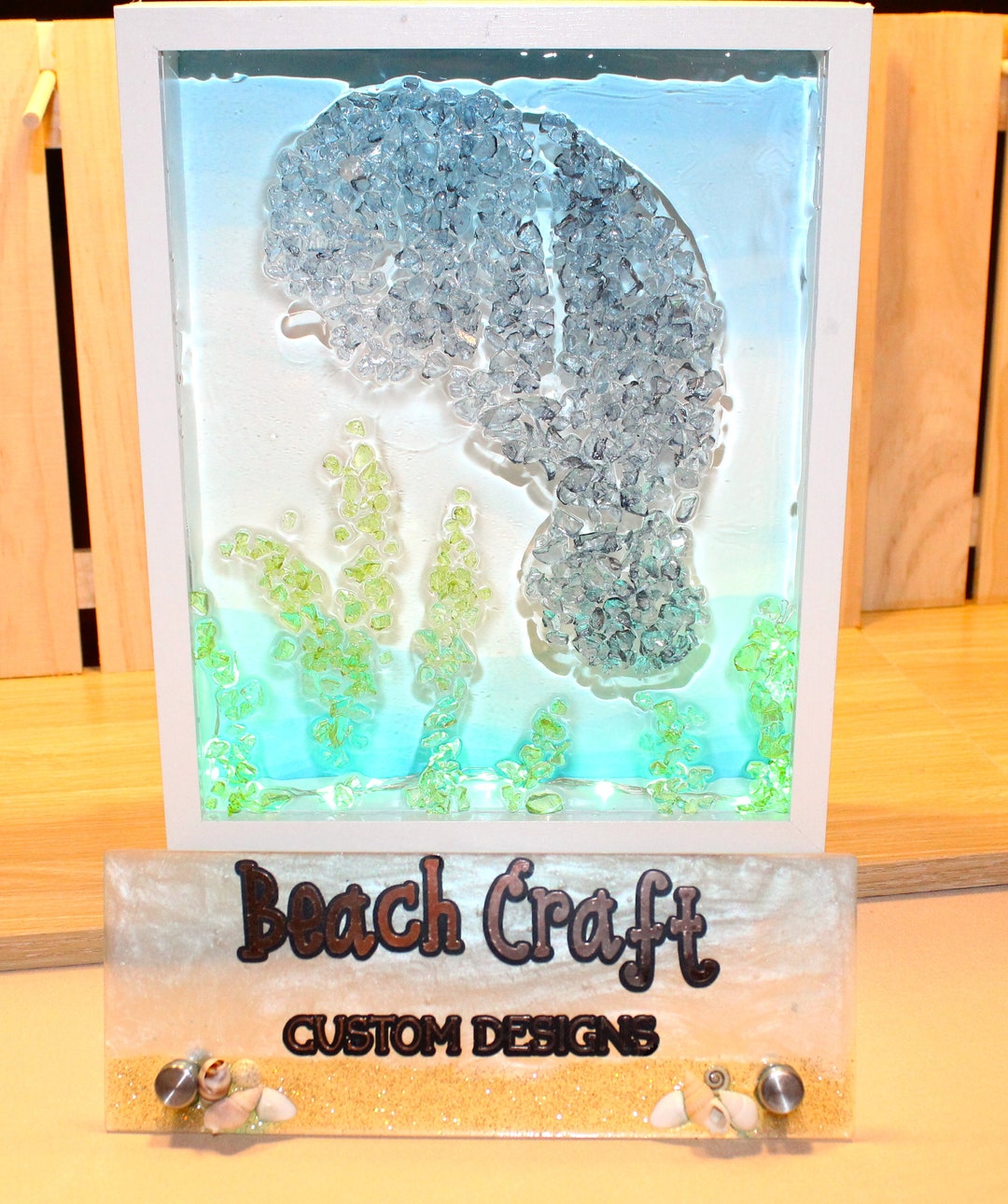 Illuminated 8x10 Manatee Art Shadow Box Handcrafted Ocean Decor With ...