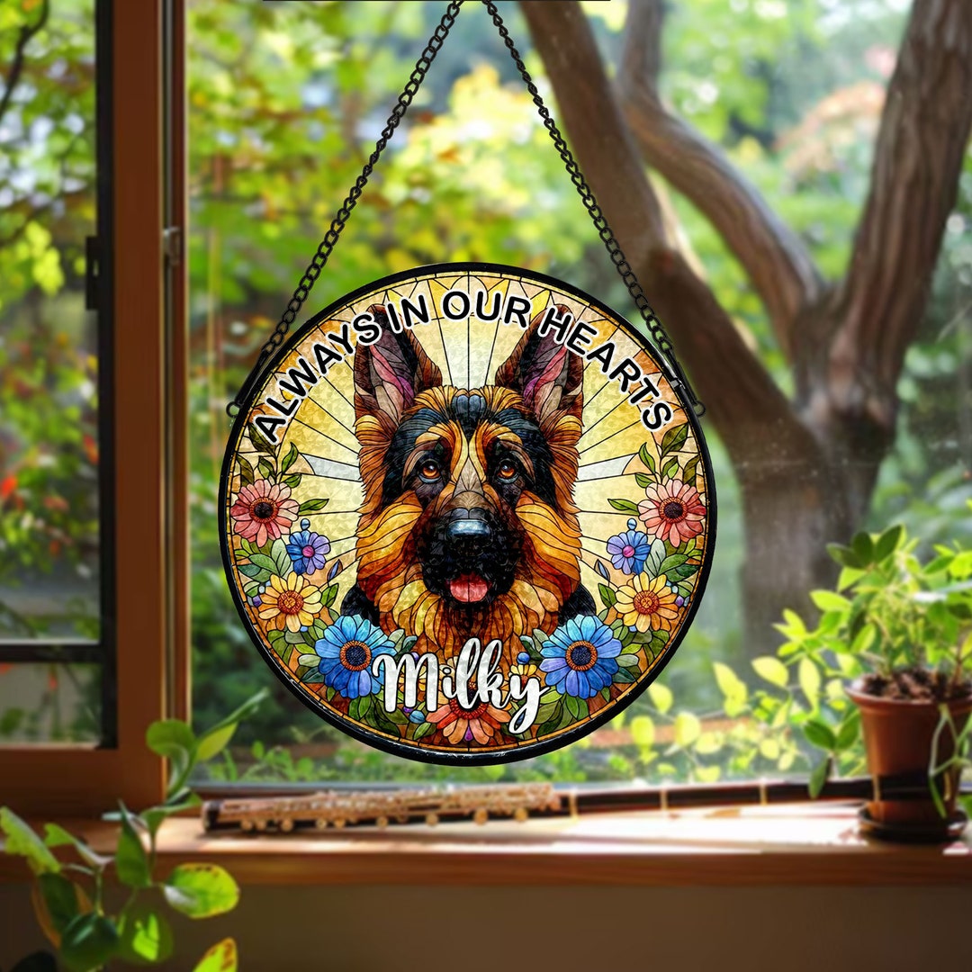Custom German Shepherd Memorial Suncatcher Stained GLASS Suncatcher in ...