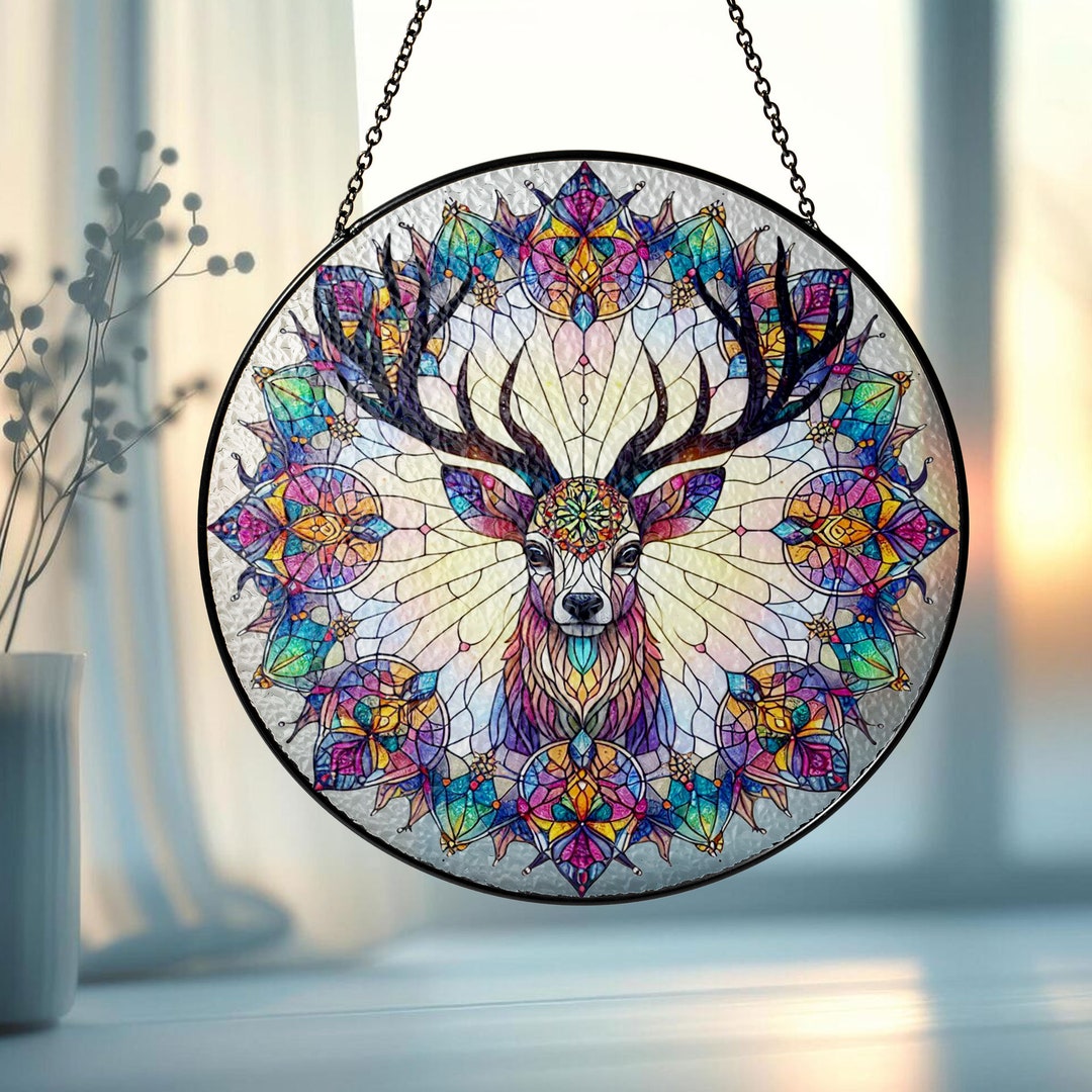 Mandala Deer Stained GLASS Suncatcher Deer Window Sign Deer Lovers Gift ...