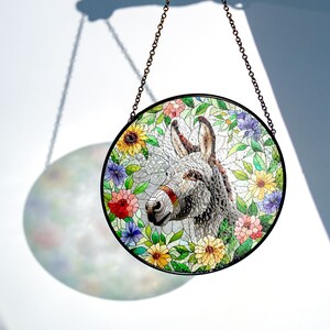 Floral Donkey Stained GLASS Suncatcher, Donkey Suncatcher Decor ...