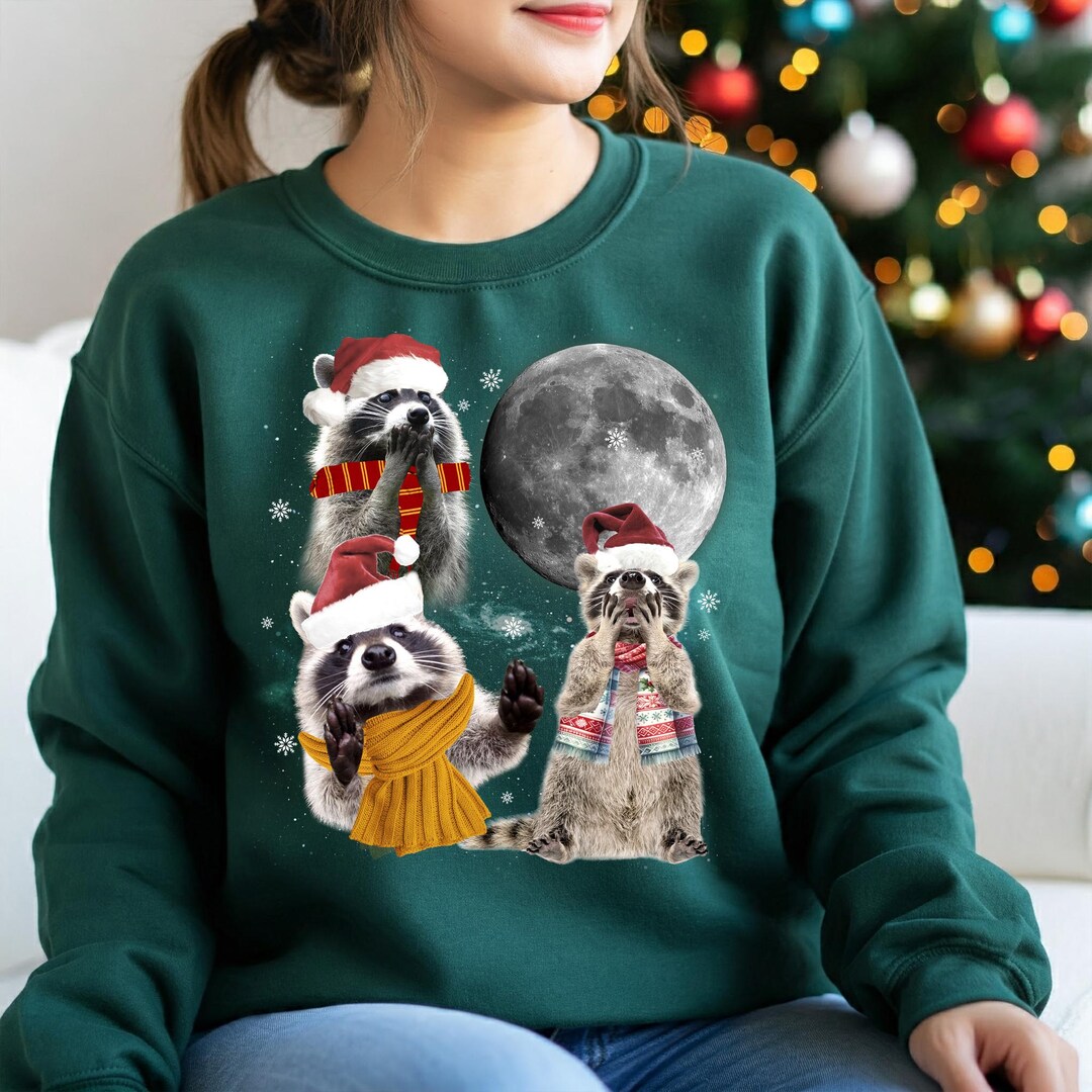 Christmas Racoon Sweatshirt, Funny Christmas Lights Raccoon Sweater ...