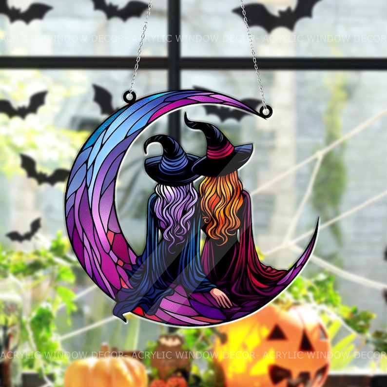 LGBT Crescent Moon Lesbian Witches Acrylic Window Hanging, LGBT Witch ...