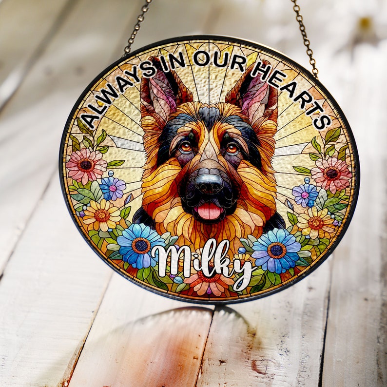 Custom German Shepherd Memorial Suncatcher Stained GLASS Suncatcher in ...