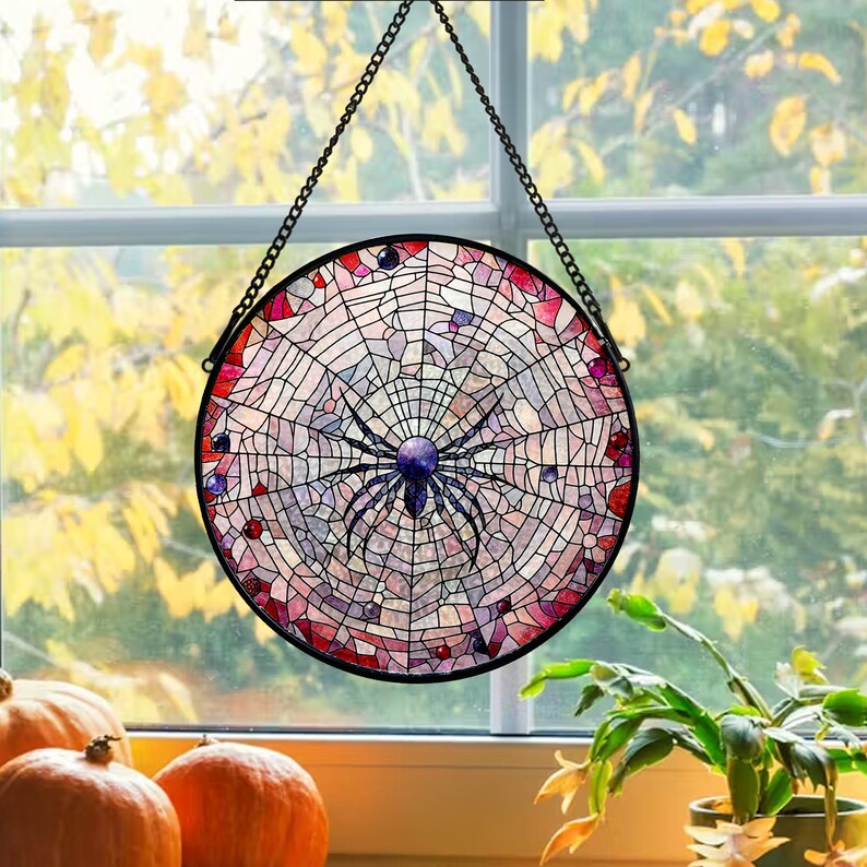 Halloween Gothic Spider Web Halloween Decoration, Spider Stained GLASS ...