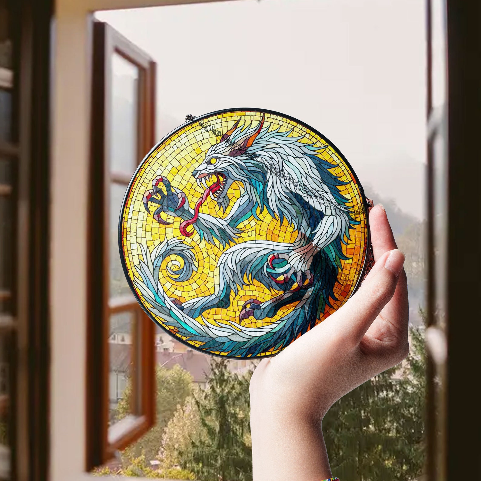 Wendigo Stained GLASS Suncatcher, Mystical Wendigo Suncatcher ...