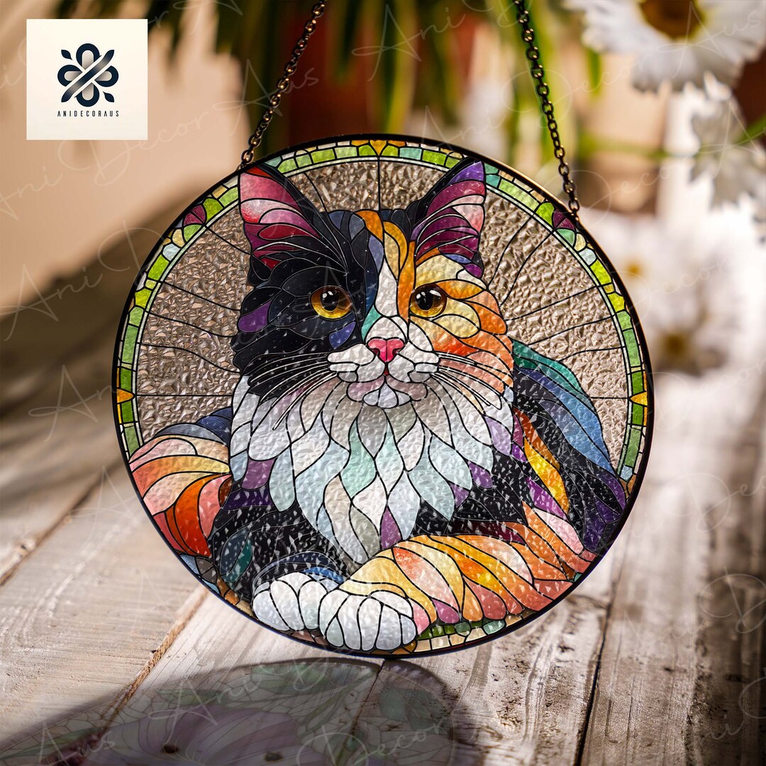 Calico Cat GLASS Suncatcher, Stained Glass Artwork, Home Decor Sign ...