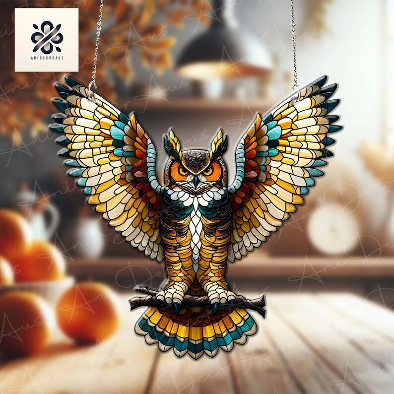 Great Horned Owl ACRYLIC Window Hanging Ornament, Home Decor, Owl Lover ...