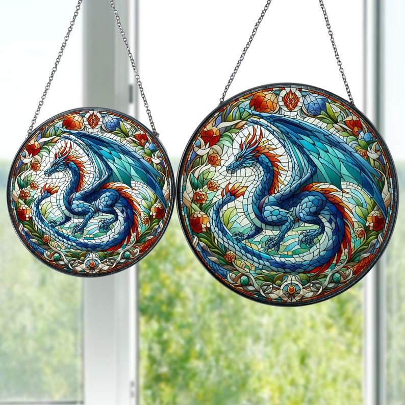 Mythology Dragon Stained GLASS Suncatcher, Dragon Decor Sign, Dragon ...