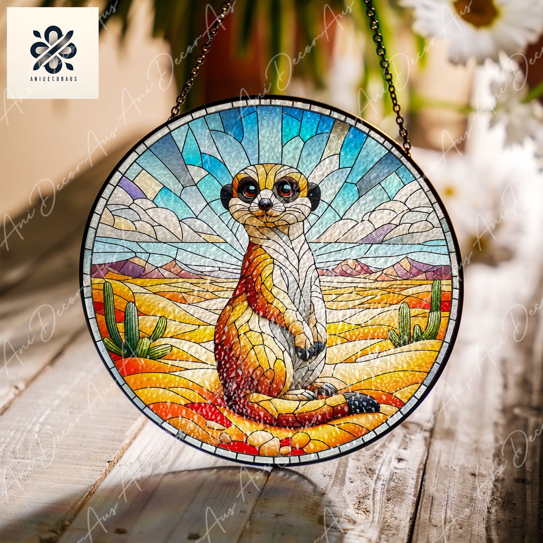 Meerkat GLASS Suncatcher, Home Decor Sign, Window Hanging, Desert ...