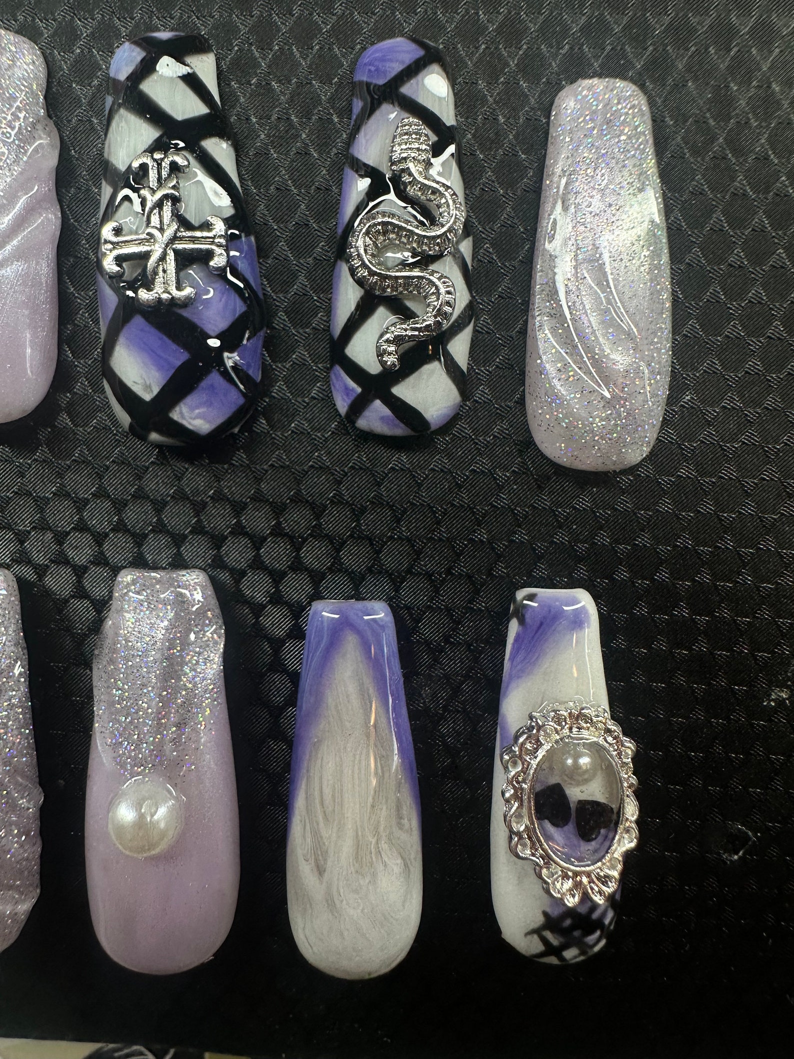 Goth Mermaid Siren Press on Nails With Charms and 3D Art Coffin Nails ...