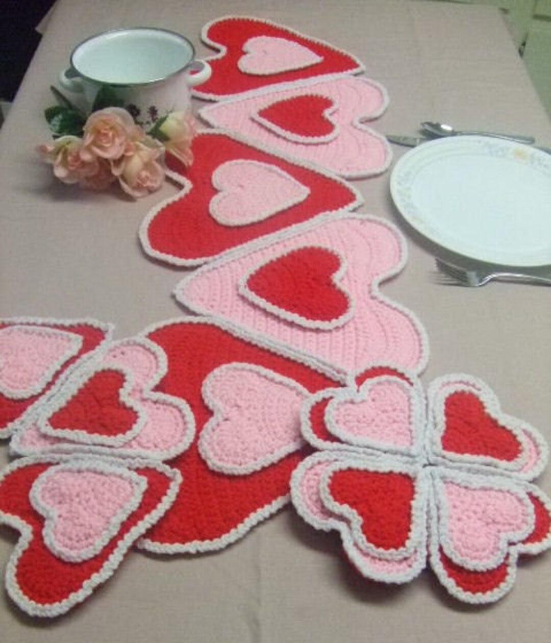 CROCHET PATTERN - CV047 Valentine's Day Heart Kitchen Table Runner ...