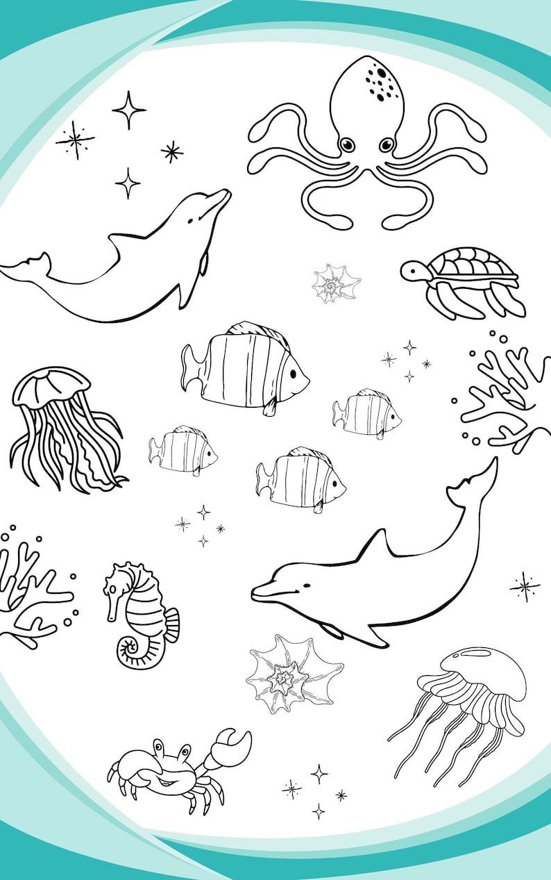 Under the Sea Coloring Pages for Kids, Ocean Creatures, Coloring Blue ...