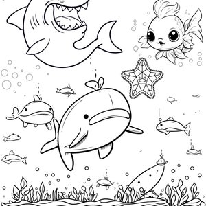 Under the Sea Coloring Pages for Kids, Ocean Creatures, Coloring Blue ...