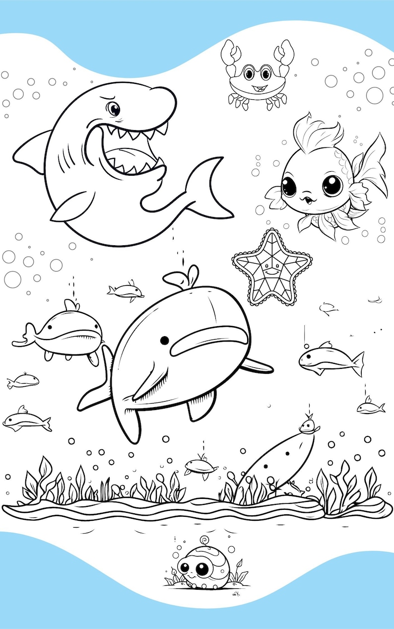 Under the Sea Coloring Pages for Kids, Ocean Creatures, Coloring Blue ...