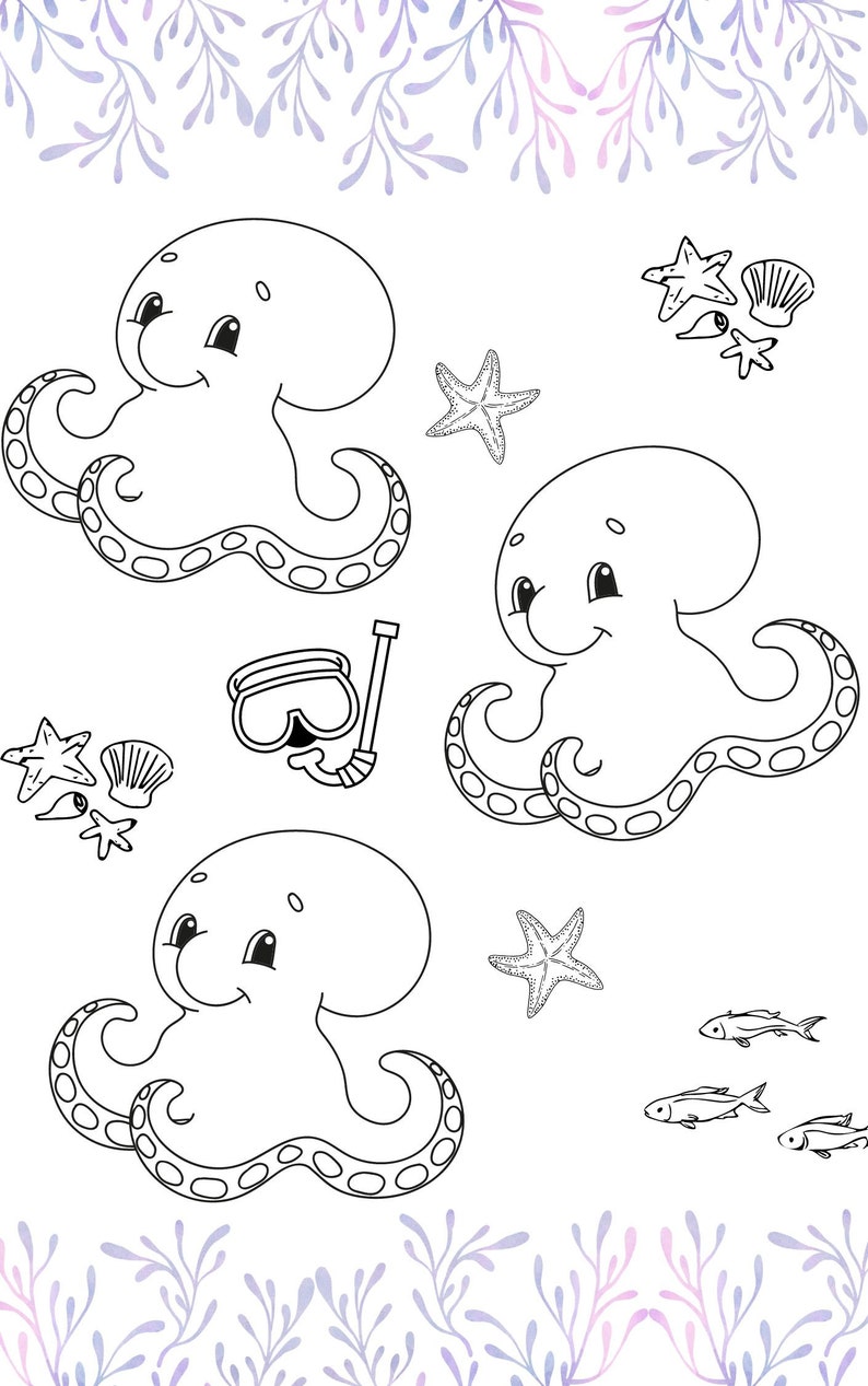 Under the Sea Coloring Pages for Kids, Ocean Creatures, Coloring Blue ...