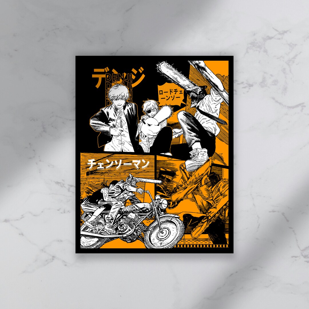 Denji Black Background Chainsaw Man Art Print Home Wall Decor Inspired ...