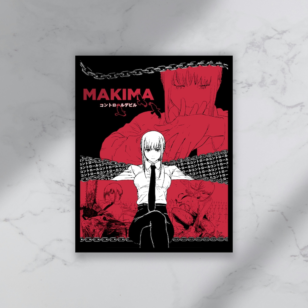 Makima black Background Chainsaw Man Art Print Home Wall Decor Inspired ...