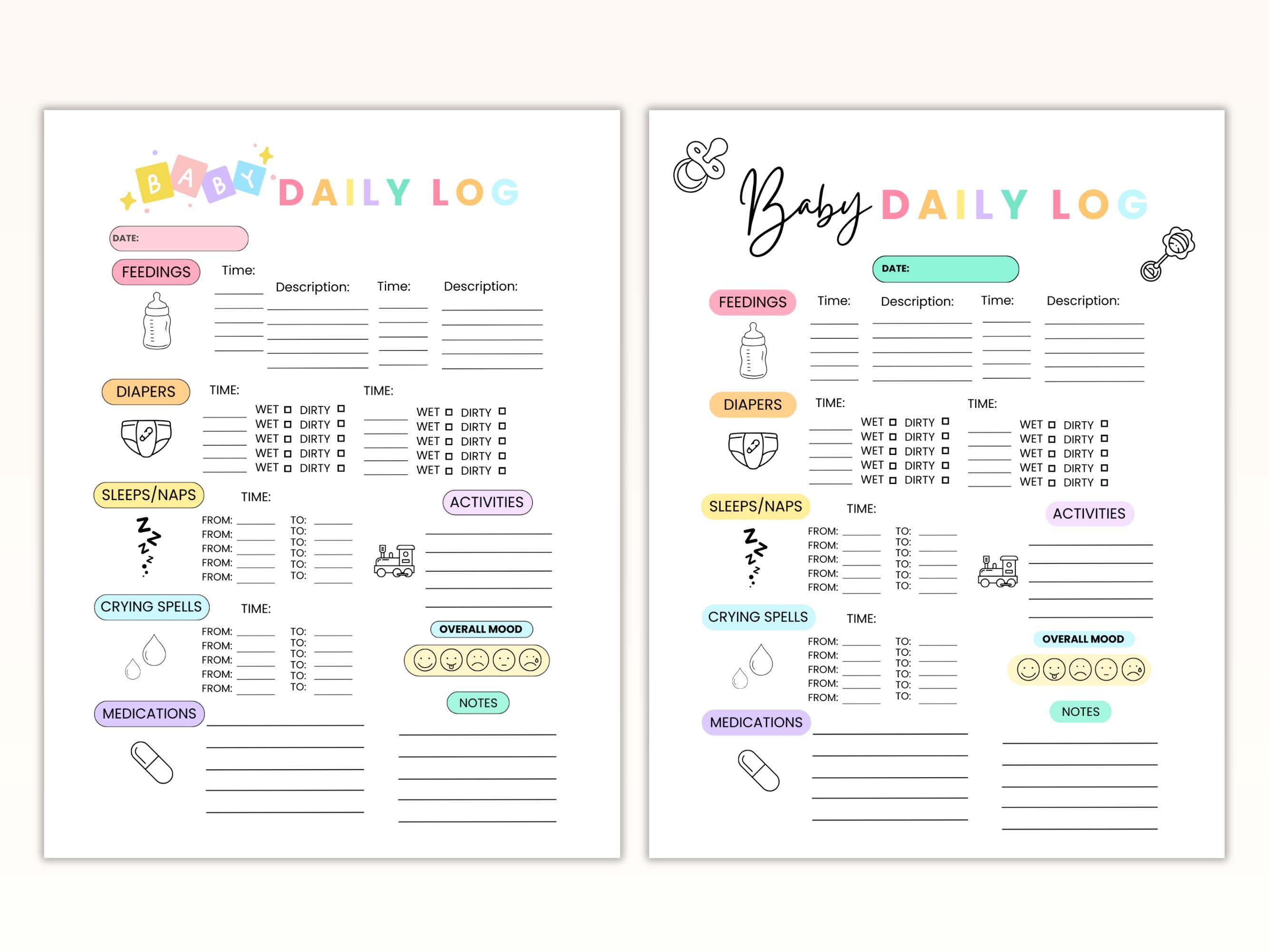 Infant Daily Log | Newborn Care Feeding Sleep Tracker,medication Log ...