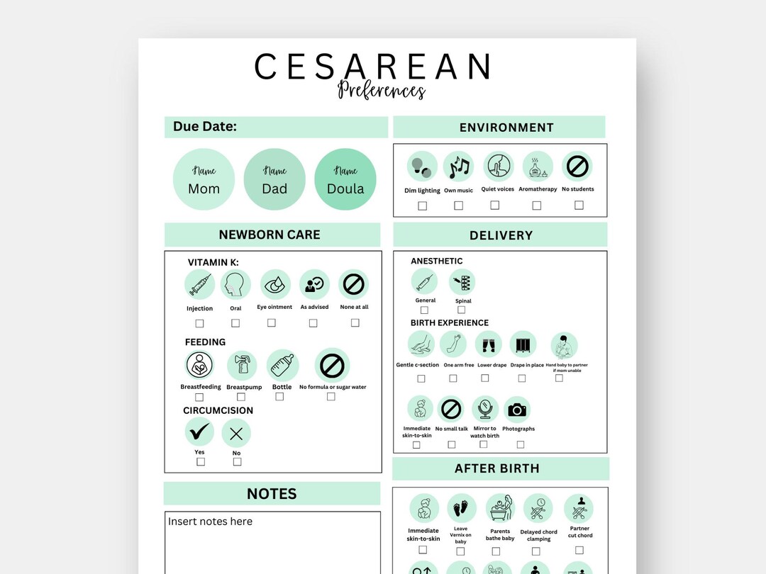 Visual C-section Birth Plan Template | Simple Doula Handout | Expectant ...