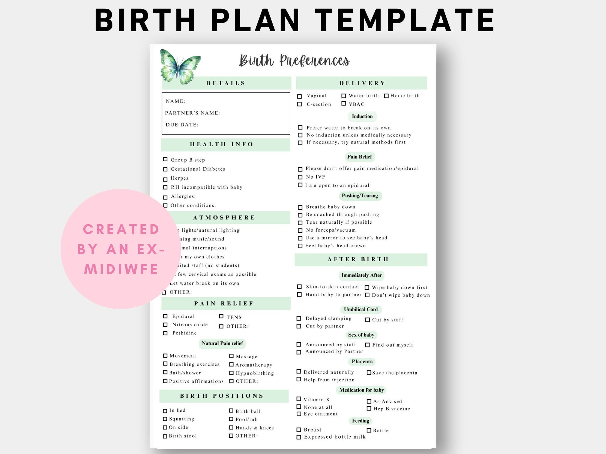 Simple Editable Birth Plan Template Doula Pregnancy Printable pastel ...
