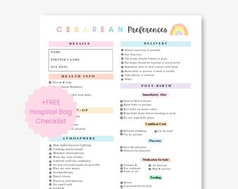 Cesarean Birth Plan Printable Labor and Delivery Checklist Editable ...