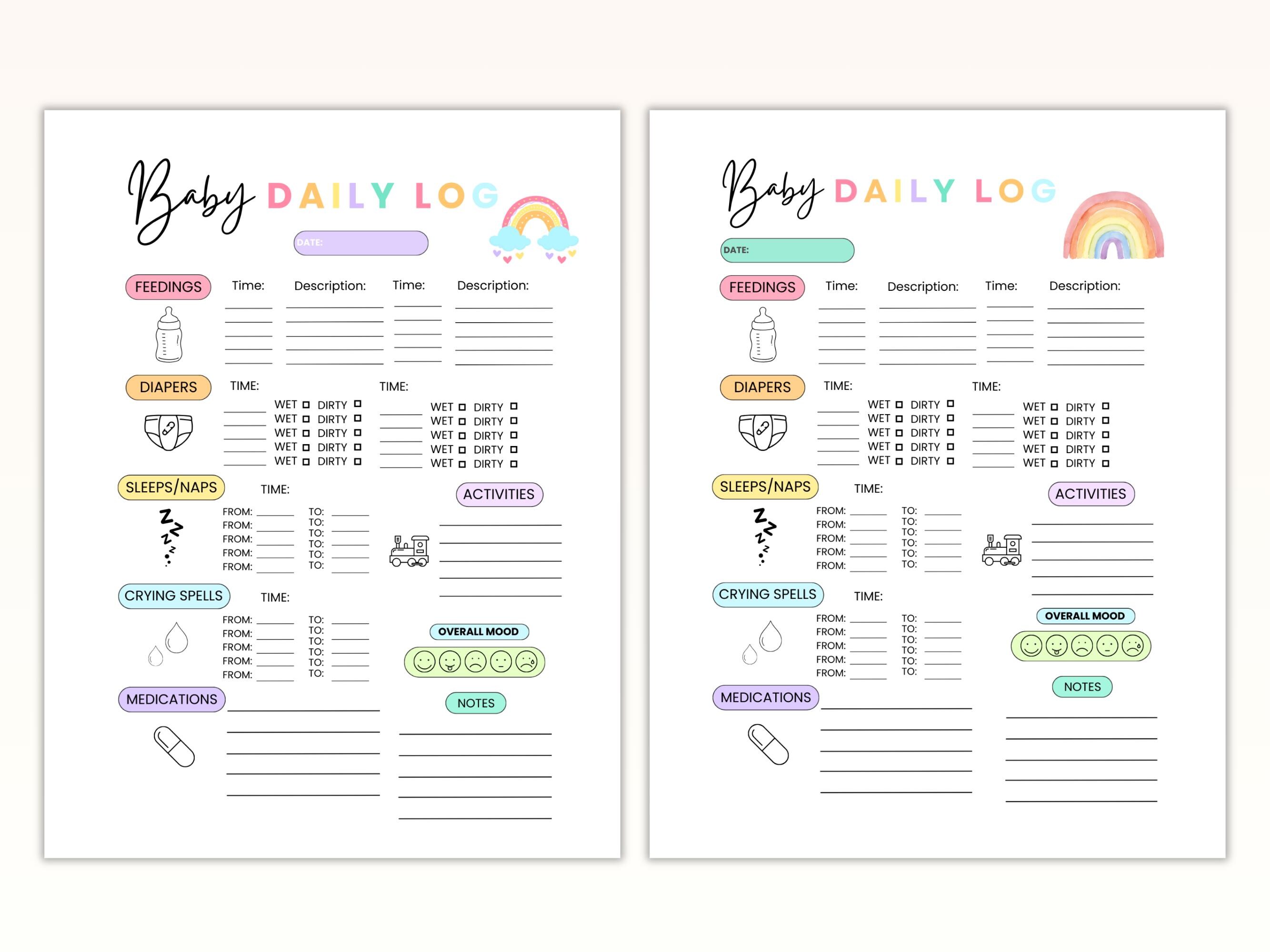 Infant Daily Log | Newborn Care Feeding Sleep Tracker,medication Log ...