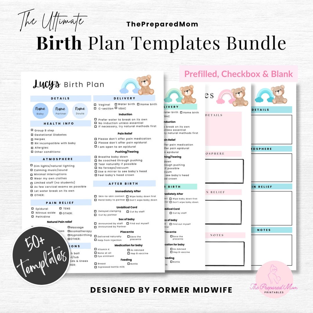 Comprehensive Birth Plan Template Bundle, Canva Editable Birth Plans ...