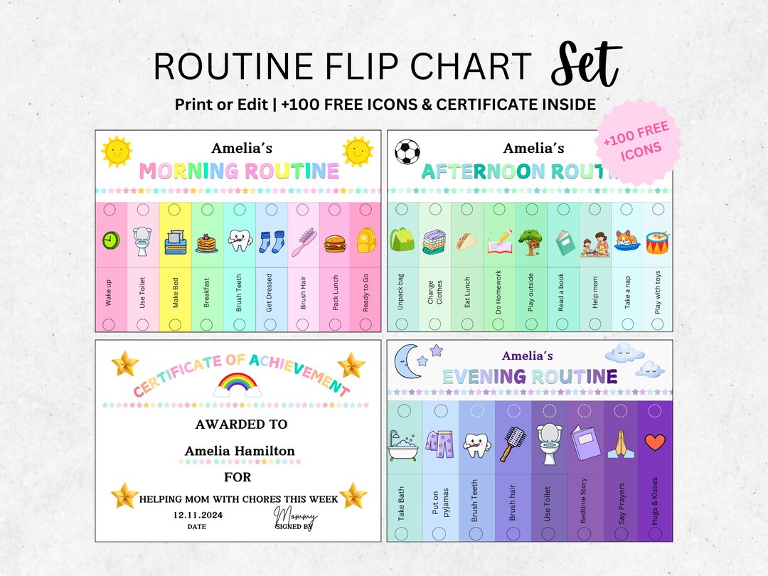 Morning, Afternoon & Evening Routine Charts, Printable Flip Chart Set ...