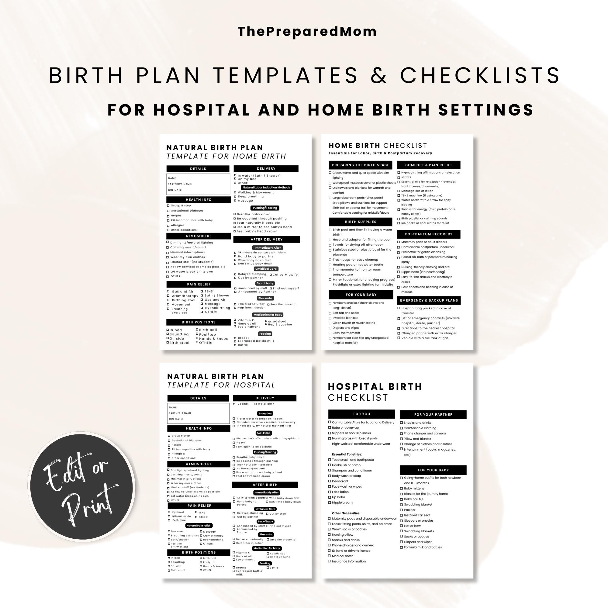 Natural Birth Preparation Guide & Workbook, Doula Handouts for Prenatal ...