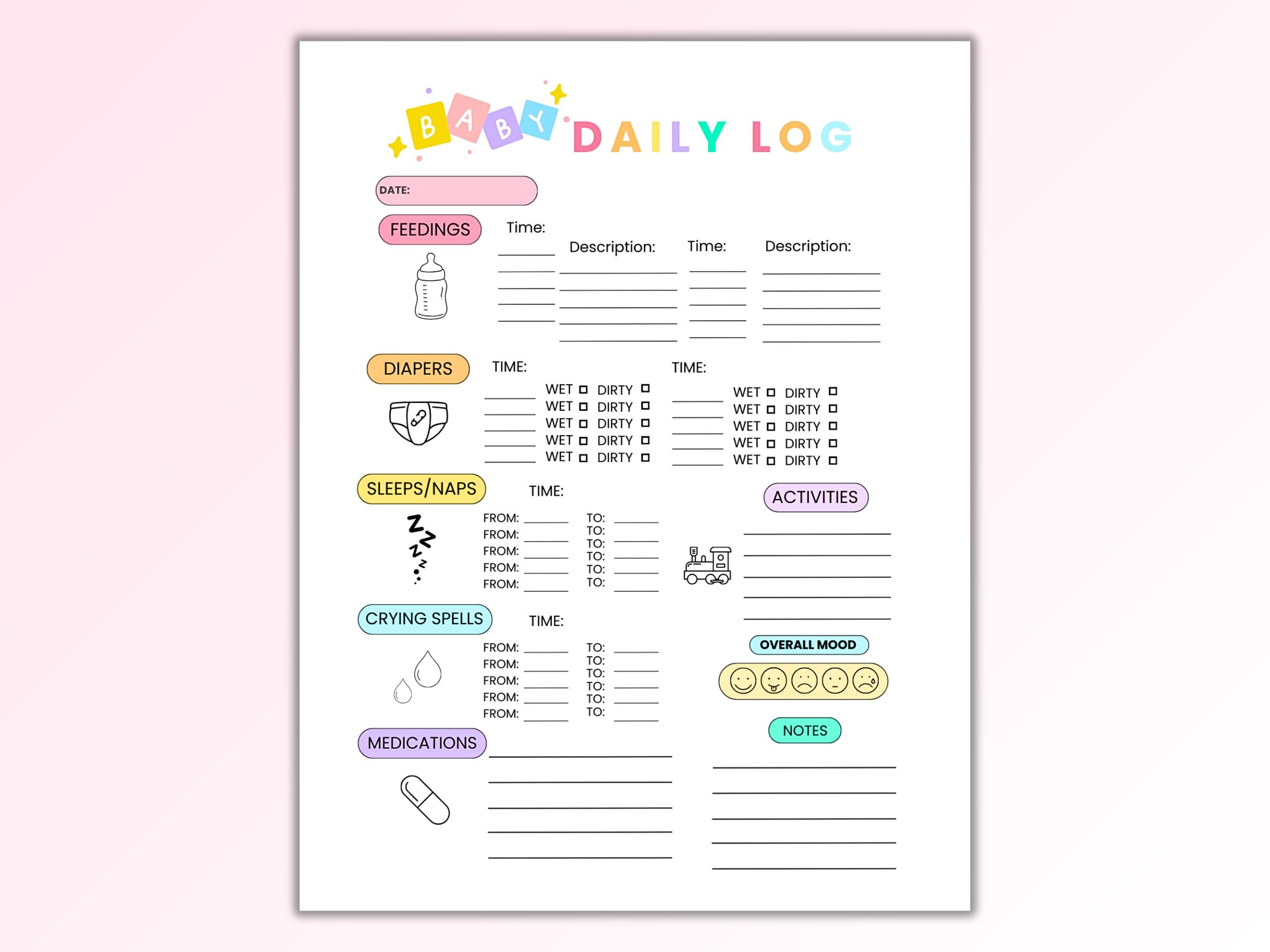 Infant Daily Log | Newborn Care Feeding Sleep Tracker,medication Log ...