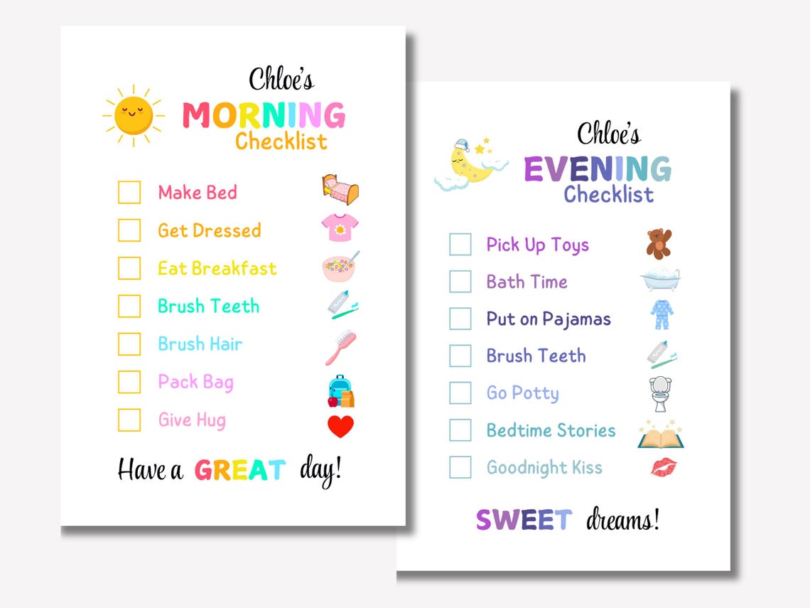 Morning and Bedtime Routine Checklists, Editable Routine Picture Chore ...