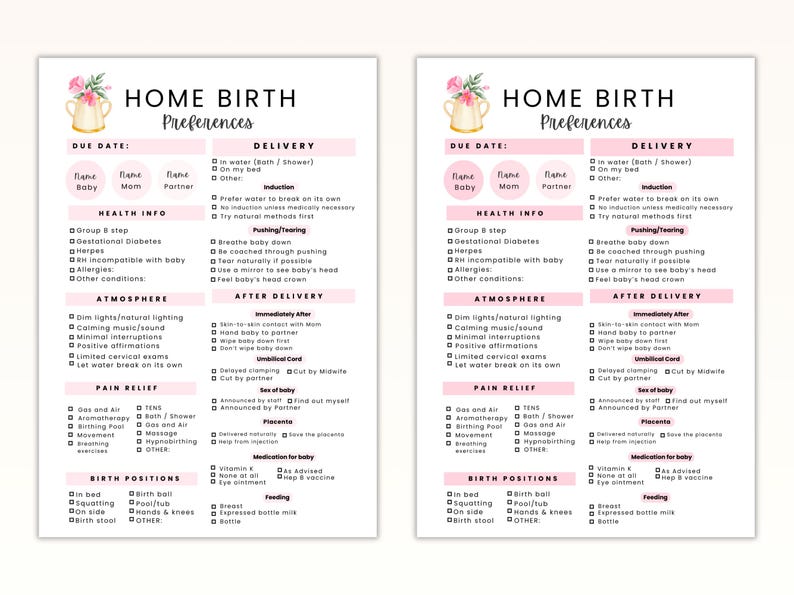 Simple Home Birth Plan Template, Editable Pastel Visual Birth Plan ...