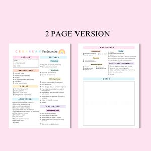 C-section Birth Plan Template, Editable Printable Cesarean Birth Plan ...