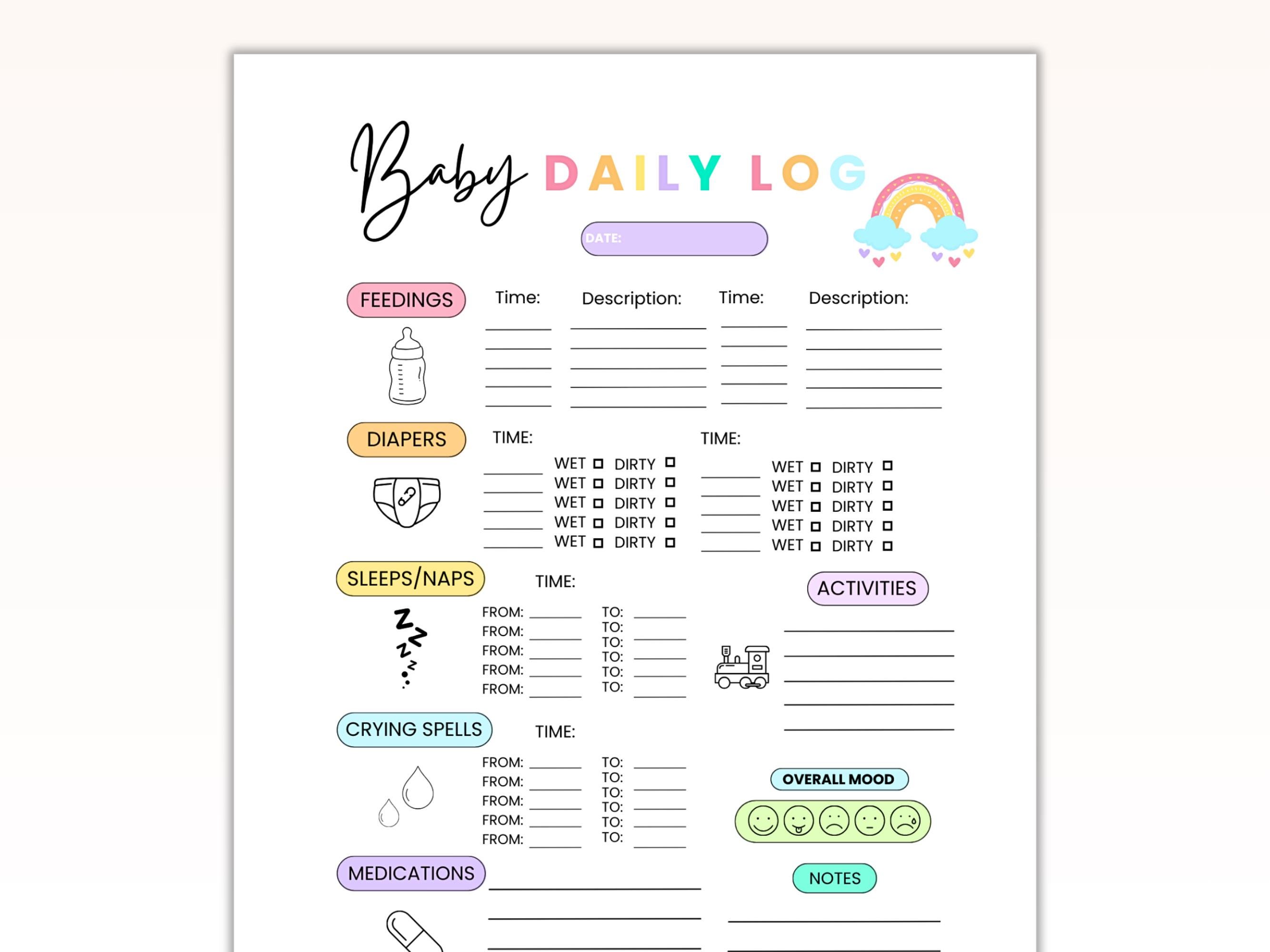 Infant Daily Log | Newborn Care Feeding Sleep Tracker,medication Log ...