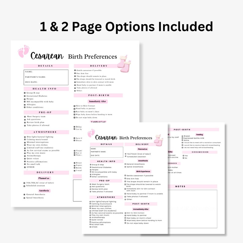 C-section Birth Plan Template, Baby Girl Birth Plan, Labor Delivery ...