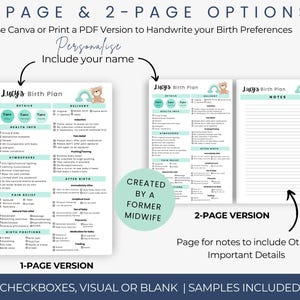 Comprehensive Birth Plan Template Bundle, Canva Editable Birth Plans ...
