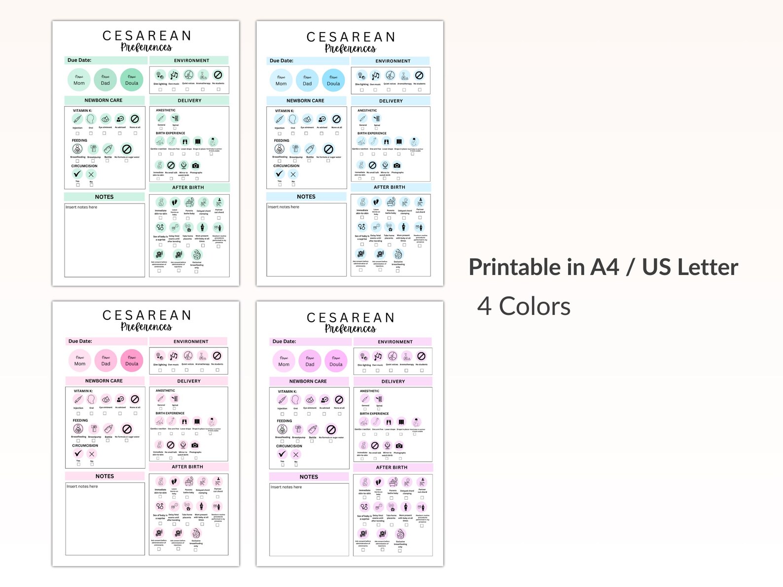 Visual C-section Birth Plan Template | Simple Doula Handout | Expectant ...