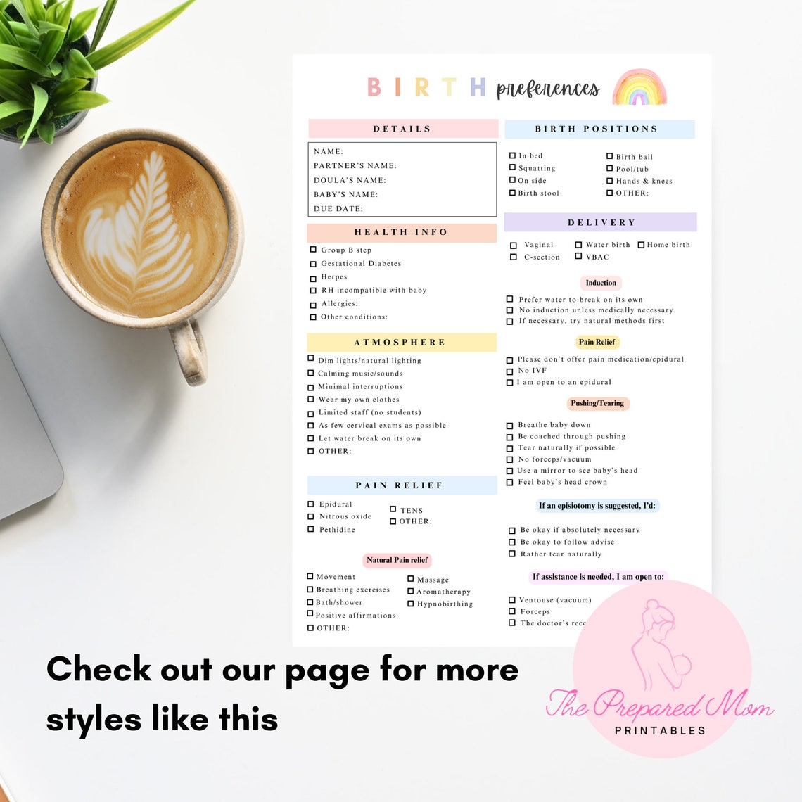 Editable Birth Plan Template Printable Doula Client Resource labor and ...