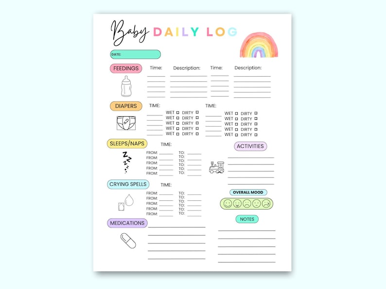 Infant Daily Log Newborn Care Feeding Sleep Tracker,medication Log ...