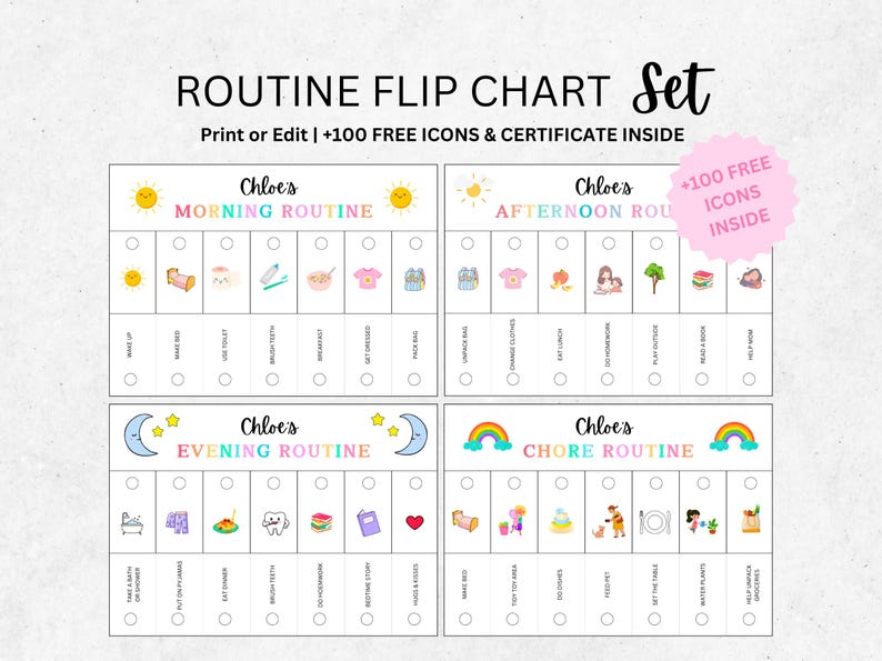 Picture Chore Charts for Kids, Toddler Chore Charts, Morning Evening ...