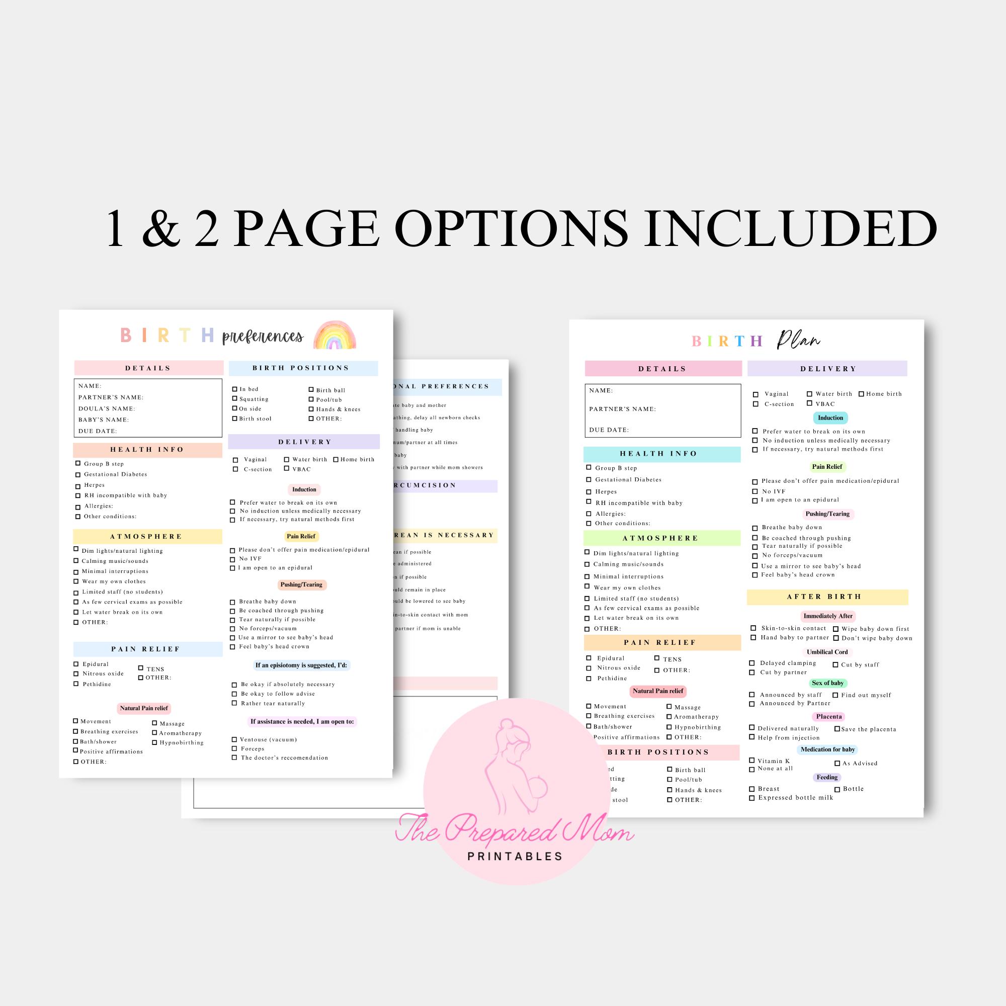 Editable Birth Plan Template Printable Doula Client Resource labor and ...