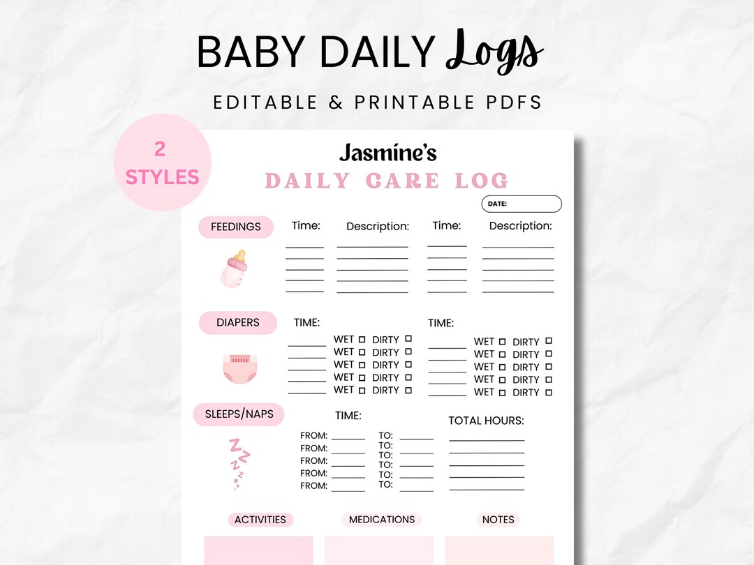 Editable Baby Daily Log, Printable Infant Daily Report, Newborn Baby ...