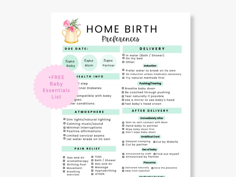 Simple Home Birth Plan Template, Editable Pastel Visual Birth Plan ...