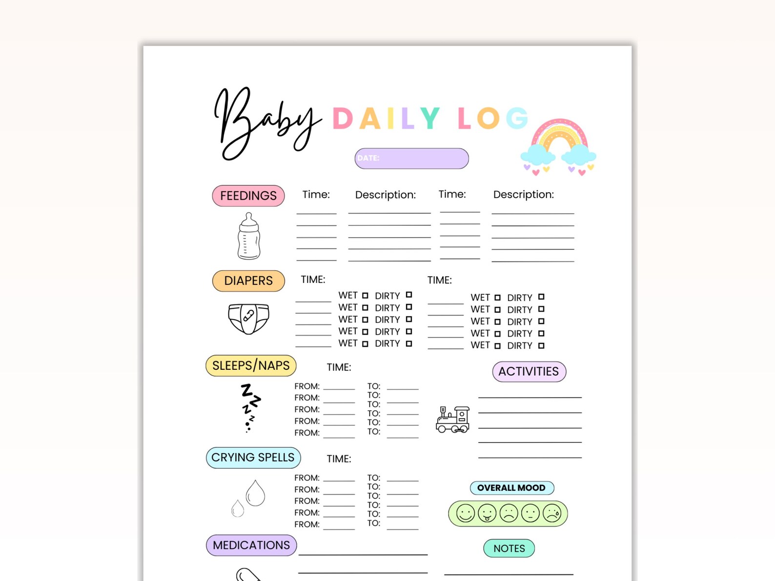 Infant Daily Log | Newborn Care Feeding Sleep Tracker,medication Log ...