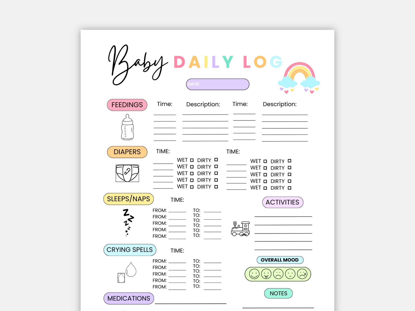 Infant Daily Log Newborn Care Feeding Sleep Tracker,medication Log ...