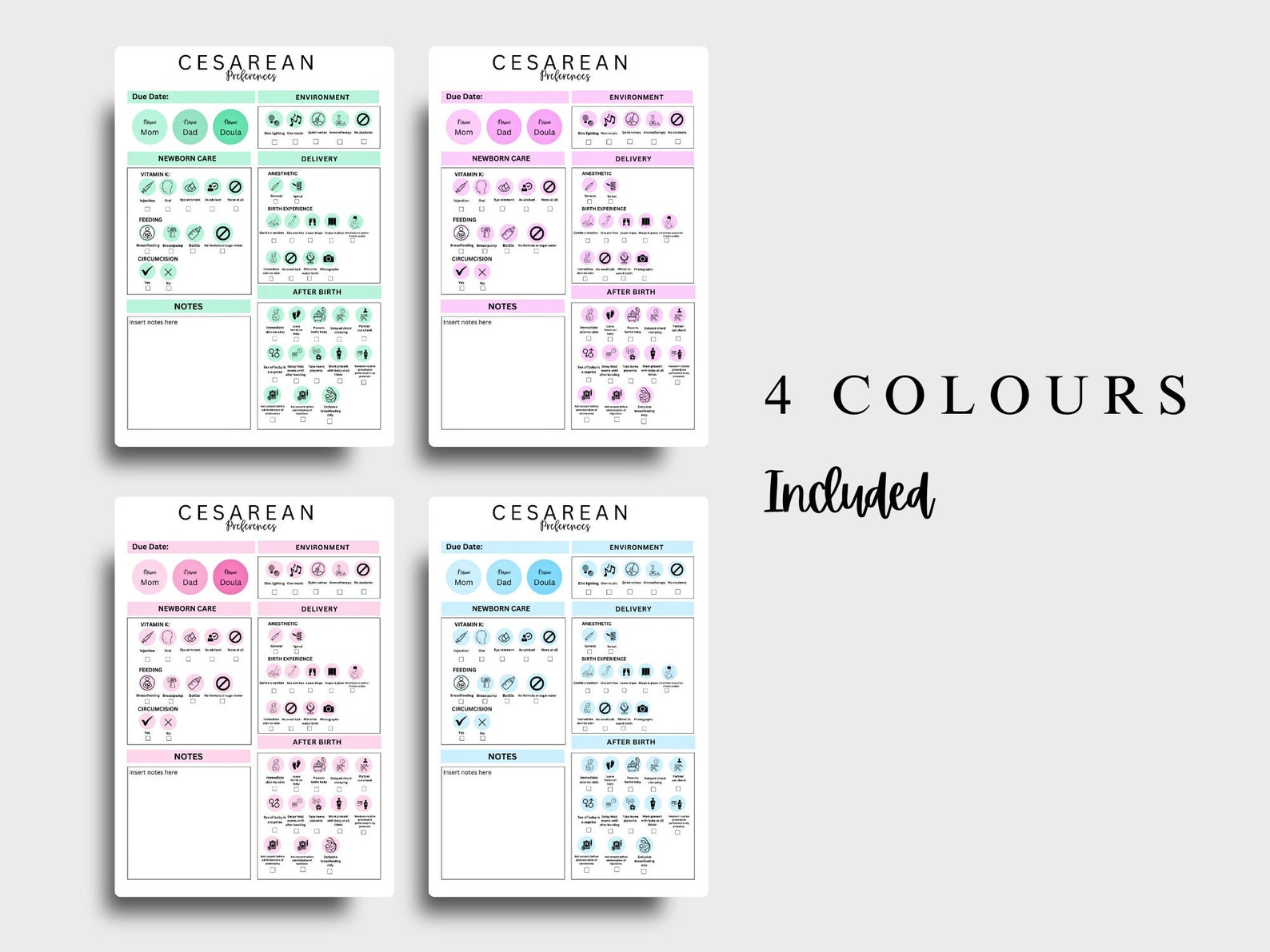 Visual C-section Birth Plan Template | Simple Doula Handout | Expectant ...