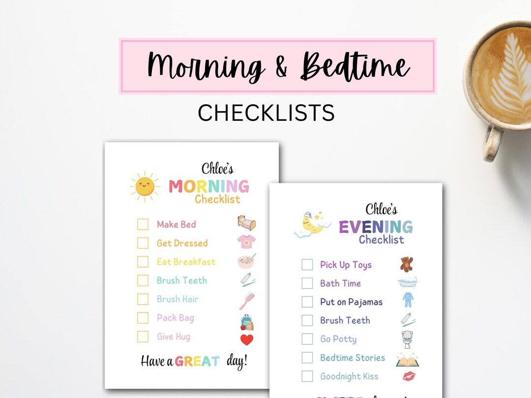 Morning and Bedtime Routine Checklists, Editable Routine Picture Chore ...