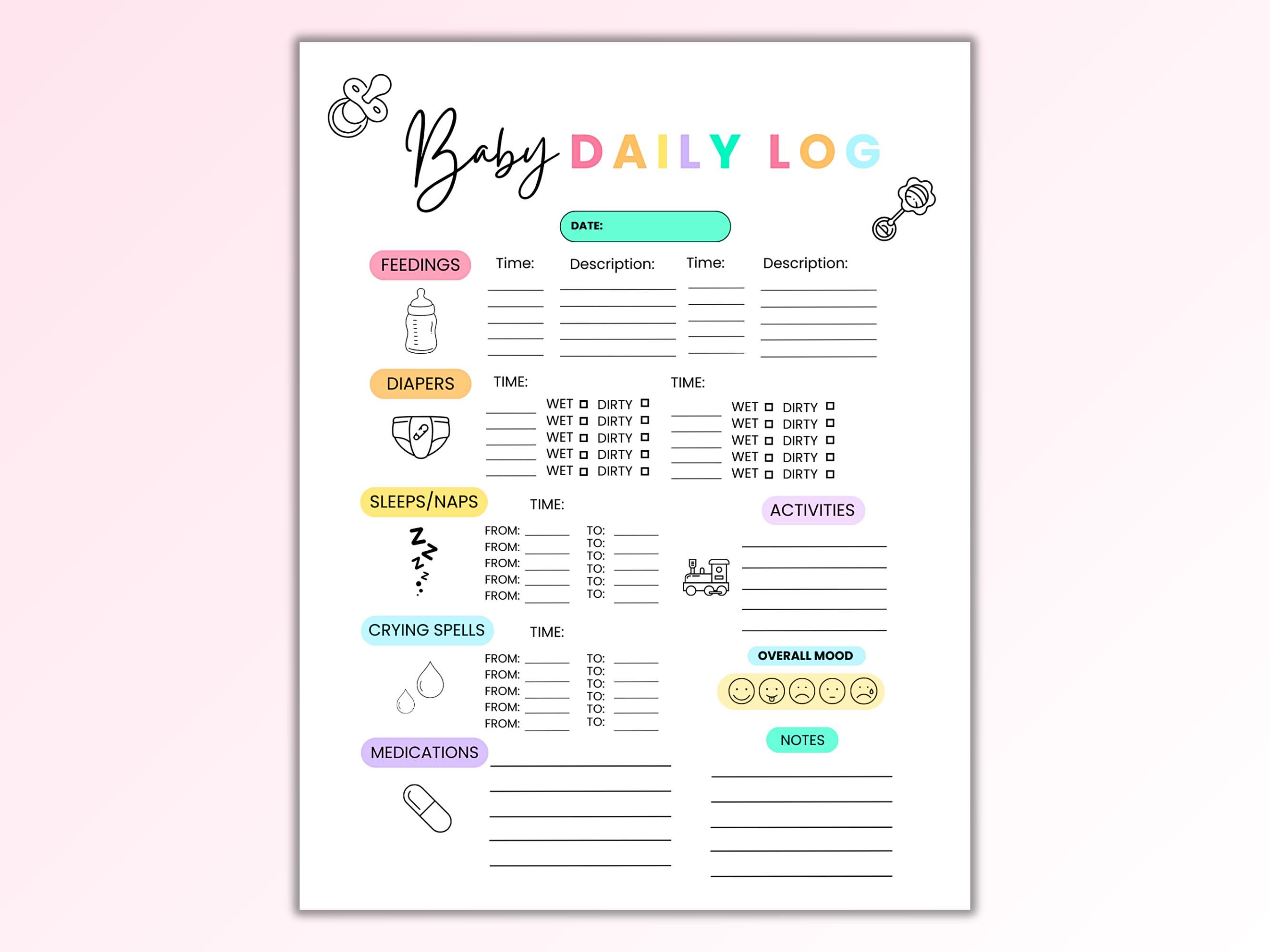 Infant Daily Log | Newborn Care Feeding Sleep Tracker,medication Log ...