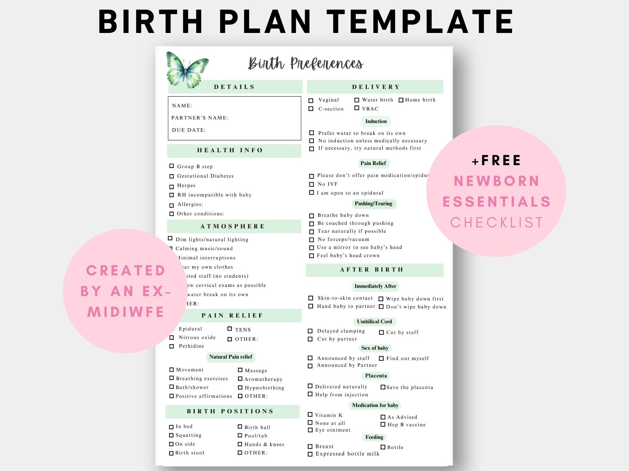 Simple Editable Birth Plan Template | Doula Pregnancy Printable |pastel ...