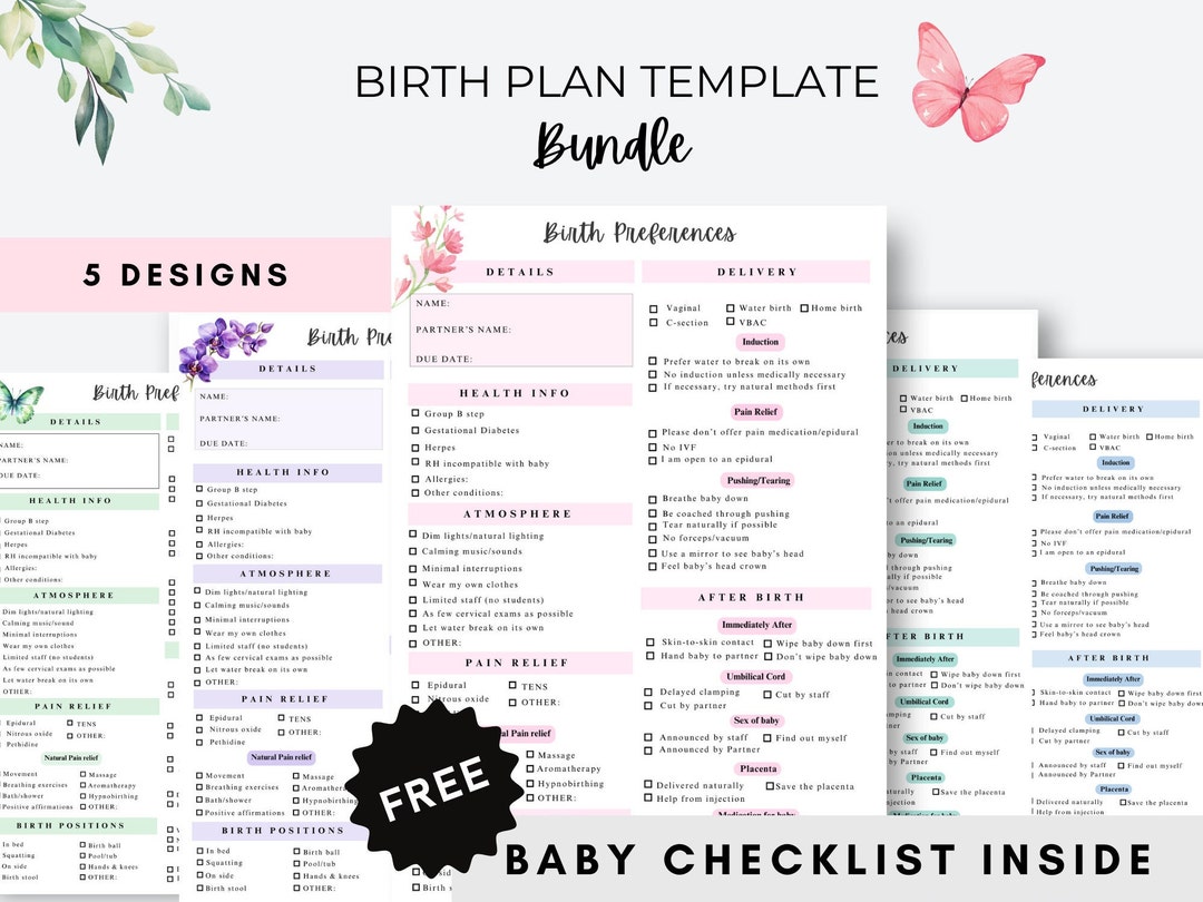 Editable Birth Plan Template Bundle Includes FREE Baby Checklist ...